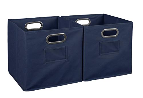 Cheer Home Storage Set of 2 Foldable Fabric Cube Storage Bins- Navy Blue