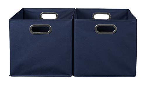 Cheer Home Storage Set of 2 Foldable Fabric Cube Storage Bins- Navy Blue