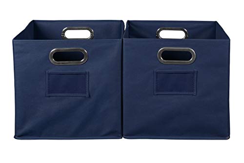 Cheer Home Storage Set of 2 Foldable Fabric Cube Storage Bins- Navy Blue