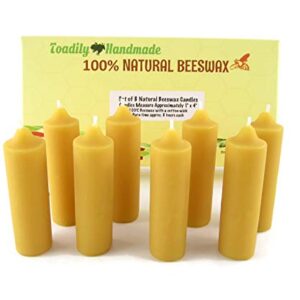 Eight (8) Hand Poured Solid Beeswax Candles in Natural - Each Candle Measures Approximately 1" x 4" - 100% Beeswax Candles by Toadily Handmade - Made in The USA