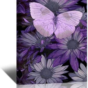 Purple Butterfly Painting Giclee Print on Canvas, Stretched and Framed, Modern Home Decoration for living room, bedroom, bathroom decor Wall Art,12 By 16Inch,Ready To Hang