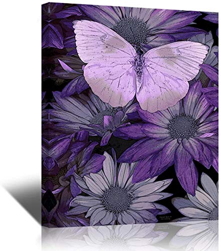 Purple Butterfly Painting Giclee Print on Canvas, Stretched and Framed, Modern Home Decoration for living room, bedroom, bathroom decor Wall Art,12 By 16Inch,Ready To Hang