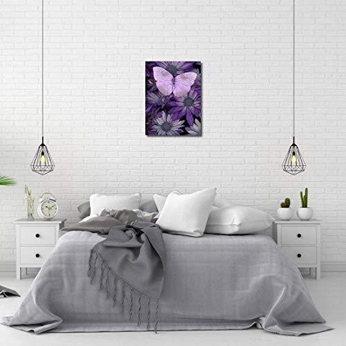 Purple Butterfly Painting Giclee Print on Canvas, Stretched and Framed, Modern Home Decoration for living room, bedroom, bathroom decor Wall Art,12 By 16Inch,Ready To Hang