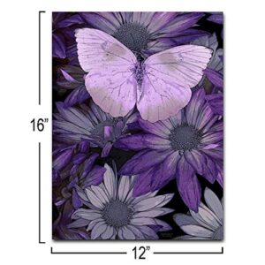 Purple Butterfly Painting Giclee Print on Canvas, Stretched and Framed, Modern Home Decoration for living room, bedroom, bathroom decor Wall Art,12 By 16Inch,Ready To Hang