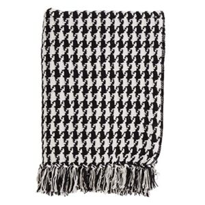 saro lifestyle sevan collection houndstooth design cotton throw, black