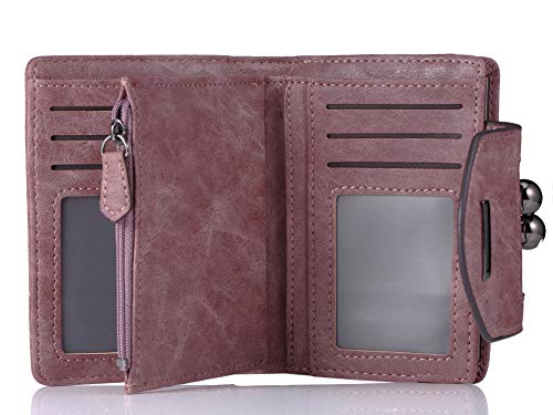 Fanaztee Women's Small Leather Fashion Compact Bifold Purse Wallet with Stylish Kiss Lock Coin Pouch