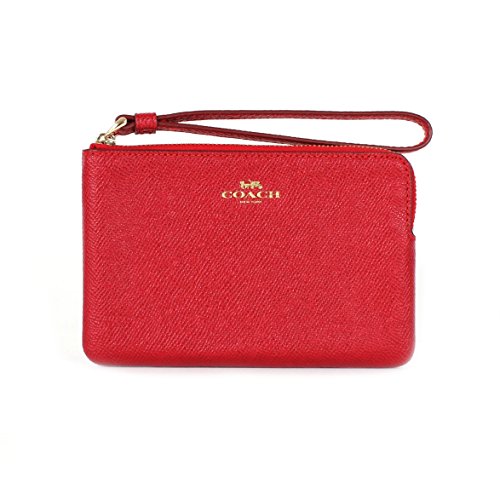 Coach Crossgrain Leather Corner Zip Wristlet True Red