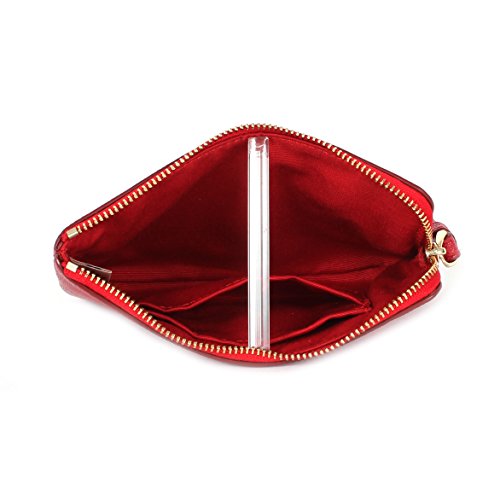 Coach Crossgrain Leather Corner Zip Wristlet True Red