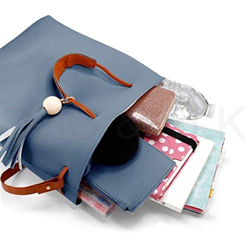 2pcs Set Women Purse Handbags Tassel Shoulder Bag Tote Satchel Hobo Bag School Shopping Work Bag for Ladies (Black)