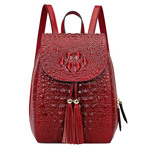 PIJUSHI Small Crocodile Leather Backpack Purse for Women Fashion Casual Backpack Crocodile Bag (B 66810 red)