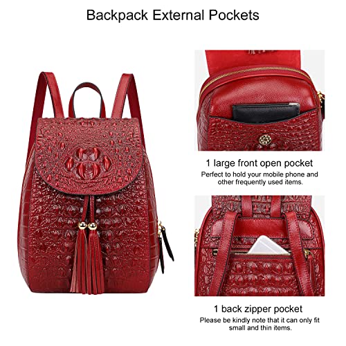 PIJUSHI Small Crocodile Leather Backpack Purse for Women Fashion Casual Backpack Crocodile Bag (B 66810 red)