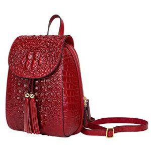 PIJUSHI Small Crocodile Leather Backpack Purse for Women Fashion Casual Backpack Crocodile Bag (B 66810 red)