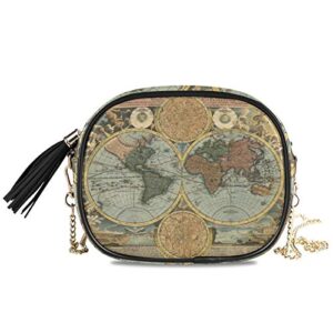 ALAZA Women's Ancient World Map Cross Body Bag Chain Shoulder Handbag Purse with Tassel