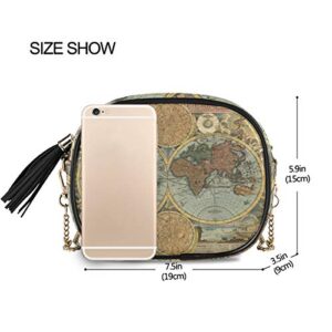 ALAZA Women's Ancient World Map Cross Body Bag Chain Shoulder Handbag Purse with Tassel