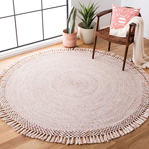 SAFAVIEH Sahara Collection 3' Round Pink SAH490U Handmade Boho Tassel Area Rug