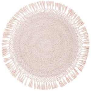 SAFAVIEH Sahara Collection 3' Round Pink SAH490U Handmade Boho Tassel Area Rug