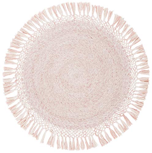 SAFAVIEH Sahara Collection 3' Round Pink SAH490U Handmade Boho Tassel Area Rug