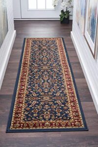 sariya transitional oriental navy runner rug, 2′ x 7′