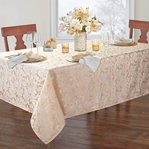 Lahome Elegant Damask Jacquard Tablecloth - Polyester Fabric Spillproof Water Resistant Washable Table Cover for Kitchen Dining Room Wedding Party Home Decor (Beige, Rectangle - 60" x 120")