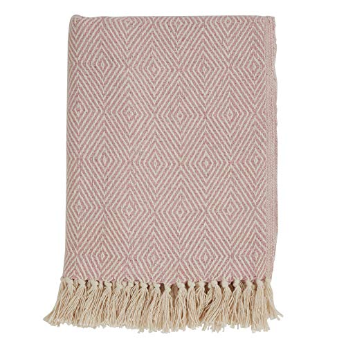 SARO LIFESTYLE Sevan Collection Soft Cotton Diamond Weave Throw, Pink