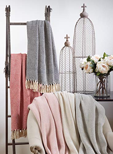 SARO LIFESTYLE Sevan Collection Soft Cotton Diamond Weave Throw, Pink