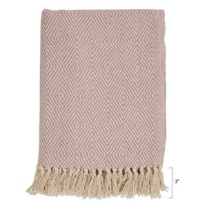 SARO LIFESTYLE Sevan Collection Soft Cotton Diamond Weave Throw, Pink