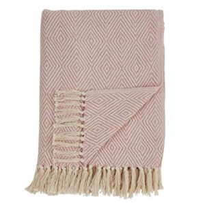 SARO LIFESTYLE Sevan Collection Soft Cotton Diamond Weave Throw, Pink