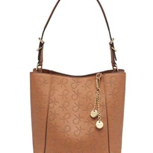 Calvin Klein Denver Perforated Montego Logo Hobo Shoulder Bag, Caramel Perf