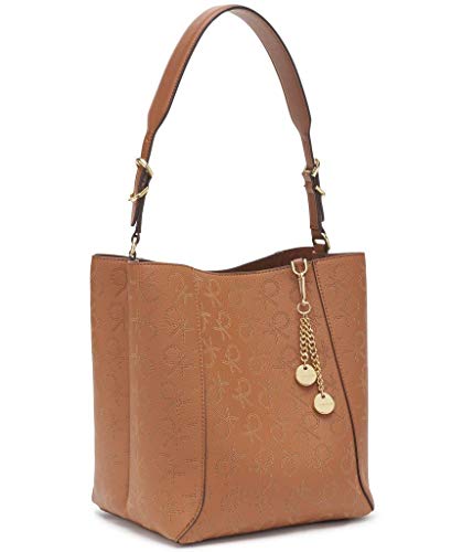 Calvin Klein Denver Perforated Montego Logo Hobo Shoulder Bag, Caramel Perf