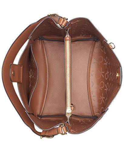 Calvin Klein Denver Perforated Montego Logo Hobo Shoulder Bag, Caramel Perf