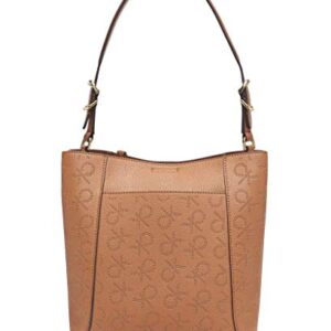 Calvin Klein Denver Perforated Montego Logo Hobo Shoulder Bag, Caramel Perf