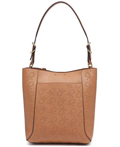 Calvin Klein Denver Perforated Montego Logo Hobo Shoulder Bag, Caramel Perf