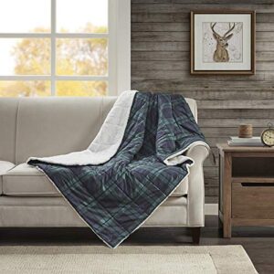 Woolrich Brewster Luxury Softspun Down Alternative Filled Throw Navy Green 50x70 Plaid Premium Soft Cozy Cozy Spun For Bed, Couch or Sofa