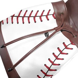 Baseball Backpack Purse PU Leather, Sports Ball Print Backpack Shoulder Bag Travel Daypack for Women Ladies