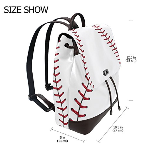 Baseball Backpack Purse PU Leather, Sports Ball Print Backpack Shoulder Bag Travel Daypack for Women Ladies