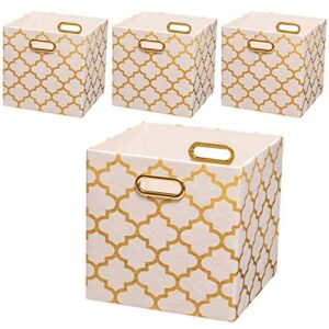 posprica collapsible storage bins,11×11 fabric storage baskets, set of 4, cream-gold lantern