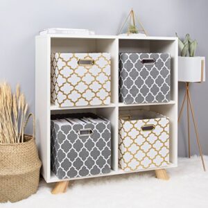 Posprica Collapsible Storage Bins,11×11 Fabric Storage Baskets, Set of 4, Cream-Gold Lantern