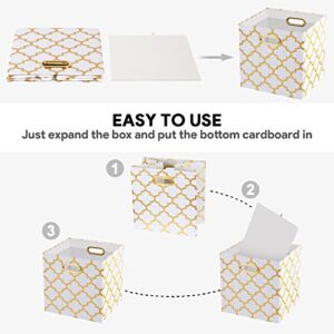 Posprica Collapsible Storage Bins,11×11 Fabric Storage Baskets, Set of 4, Cream-Gold Lantern