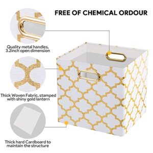 Posprica Collapsible Storage Bins,11×11 Fabric Storage Baskets, Set of 4, Cream-Gold Lantern