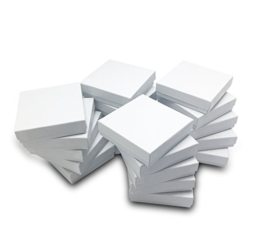 TheDisplayGuys 25-Pack #33 Cotton Filled Cardboard Paper Jewelry Box Gift Case - Swirl White (3 1/2" x 3 1/2" x 1")