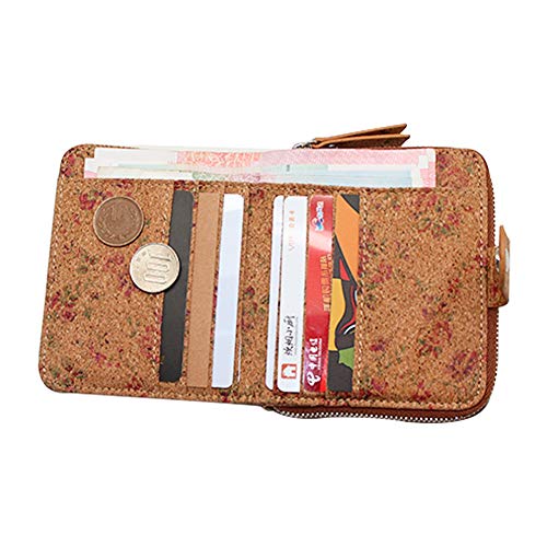 boshiho Vegan Cork Wallet, Women’s Purse Slim Zipper Design with Card Holder Coin Pocket Purse Eco-friendly Vegan Gift (Cork)