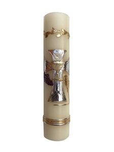 first communion handmade candle with silver-tone cross cirio de primera comunión