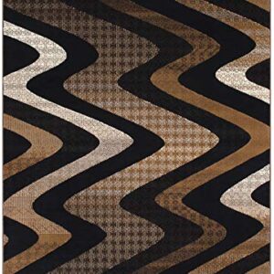 HR-Chocolate Brown/Beige/Mocha/Ivory/Abstract Area Rug Modern Contemporary Zigzag/Wave Design