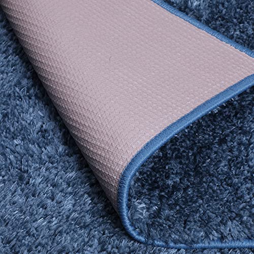 Ottomanson Machine Washable Soft Shag Design Non-Slip Rubberback 2x5 Indoor Runner Rug for Hallway, Entryway, Kitchen, Living Room, Bedroom, Bathroom, 2 ft x 5 ft, Navy Blue