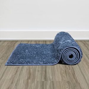 Ottomanson Machine Washable Soft Shag Design Non-Slip Rubberback 2x5 Indoor Runner Rug for Hallway, Entryway, Kitchen, Living Room, Bedroom, Bathroom, 2 ft x 5 ft, Navy Blue