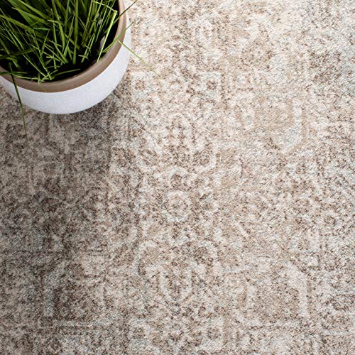 SAFAVIEH Evoke Collection 6'7" Round Ivory / Taupe EVK256E Oriental Distressed Non-Shedding Dining Room Entryway Foyer Living Room Bedroom Area Rug