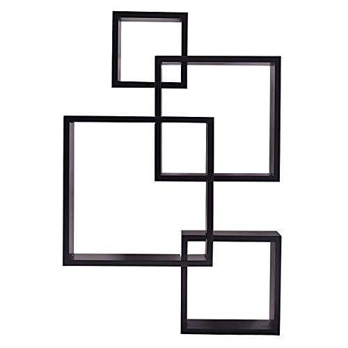 Henf Wooden Interweave Floating Wall Mounted Shelves, 4 Cube Intersecting Wall Mounted Floating Shelves for Living Room Bedroom Entryway Hallway Bathroom,Black