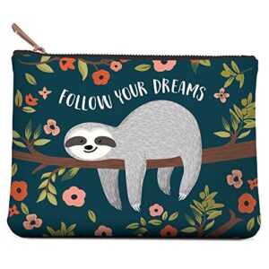 small zippered pouch by studio oh! – follow your dreams sloth – 4.5″ x 3. 25″ – faux leather material with full-color artwork & cotton lining – for makeup, pens, chargers & more