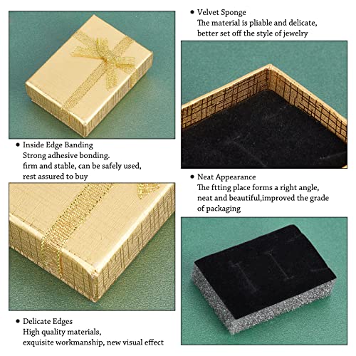 PH PandaHall Jewelry Gift Box Set, 12Pcs 2.7x2x1 Inch Cardboard Jewelry BoxesGift Box Small Earring Gift Box with Bowknot for Pendant Jewelry Necklaces Bracelet, Golden/Silver/Black