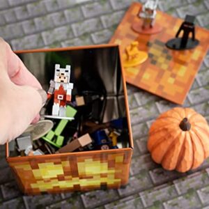 MINECRAFT Jack O'Lantern 4-Inch Tin Storage Box Cube Organizer with Lid | Basket Container, Cubby Cube Closet Organizer, Home Decor Playroom Accessories | Video Game Toys, Gifts And Collectibles